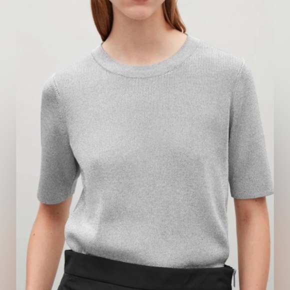 COS | Sweaters | Cos Womens Knit Metallic Silver Top Sweater Short ...